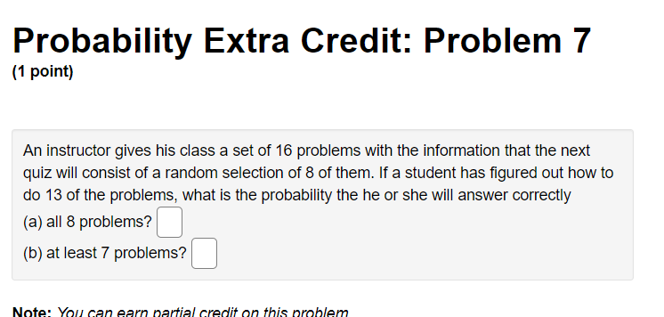 Solved Probability Extra Credit: Problem 7 (1 point) An | Chegg.com