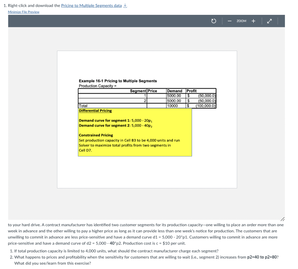 Solved 1. Right-click and download the Pricing to Multiple | Chegg.com