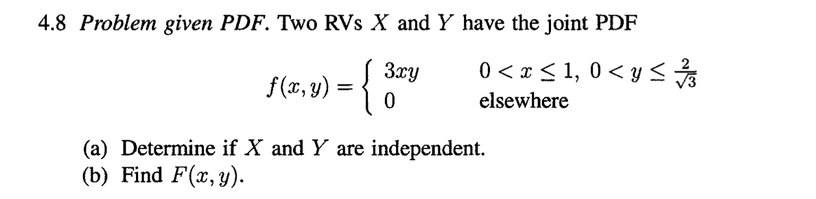 Solved 4.8 Problem given PDF. Two RVs X and Y have the joint | Chegg.com