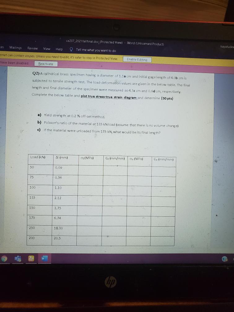 Solved Ce207 2021fallfinal Doc Protected View Word
