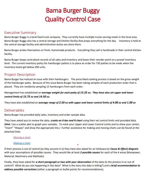 Solved Bama Burger Buggy Quality Control Case Executive | Chegg.com
