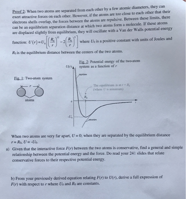 Solved Proof 2: When two atoms are separated from each other | Chegg.com