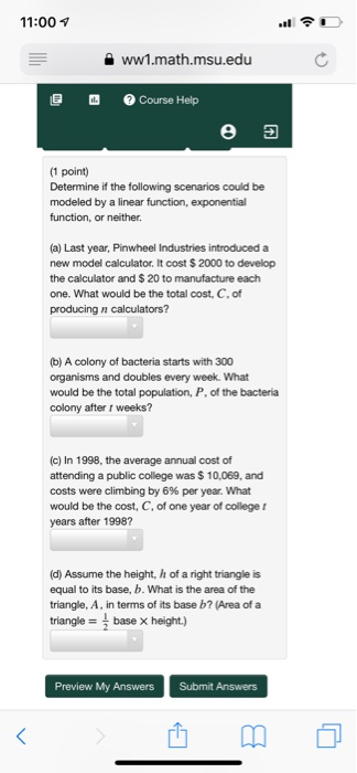 Solved 10:59 1 ww1.math.msu.edu 旦 m @Course Help Hw18 Obj | Chegg.com