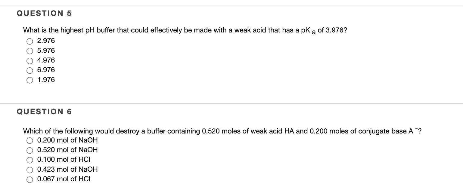 Solved What is the highest pH buffer that could effectively | Chegg.com