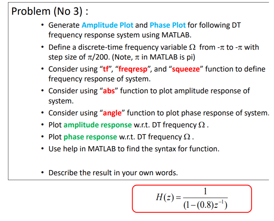 Solved Problem No 3 • Generate Amplitude Plot And Phase 