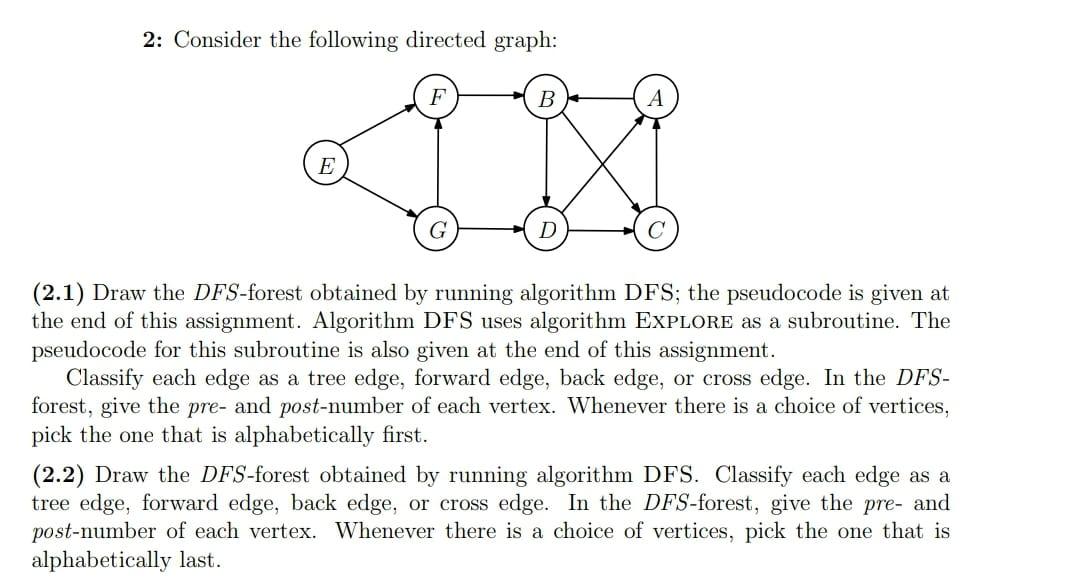 Solved 2: Consider the following directed graph: B E G D C | Chegg.com