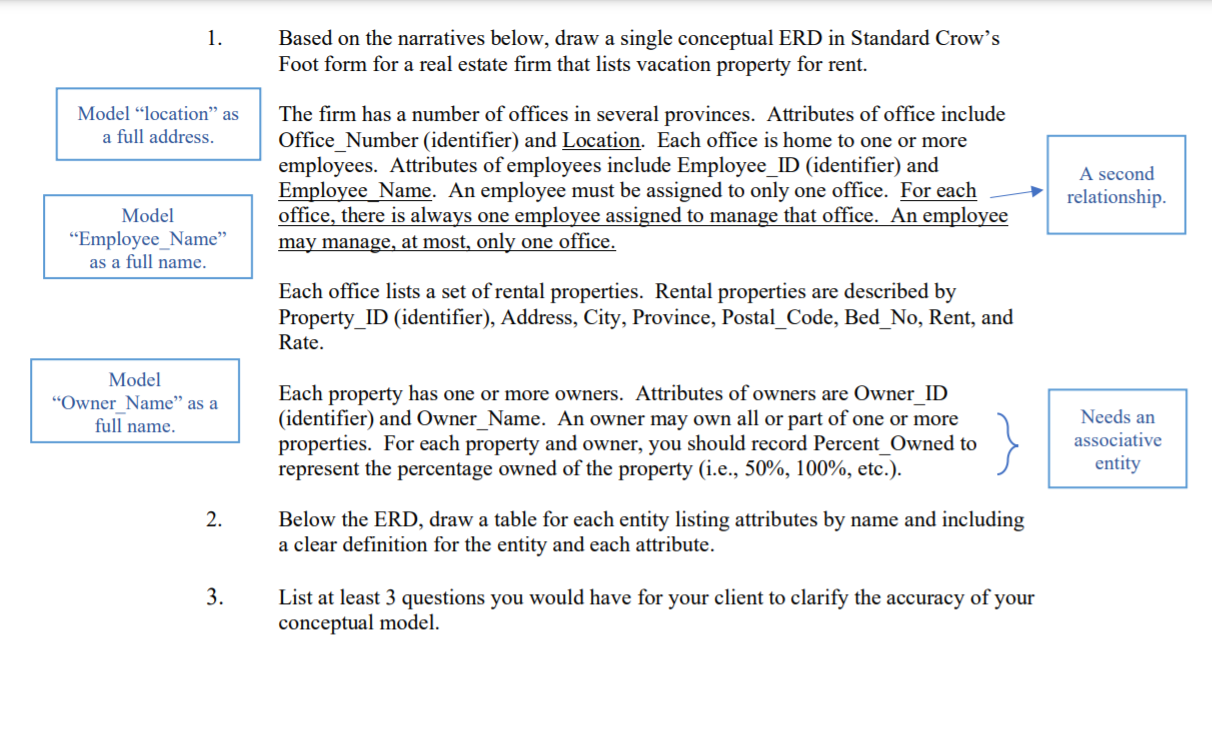 Solved 1. Based on the narratives below, draw a single | Chegg.com