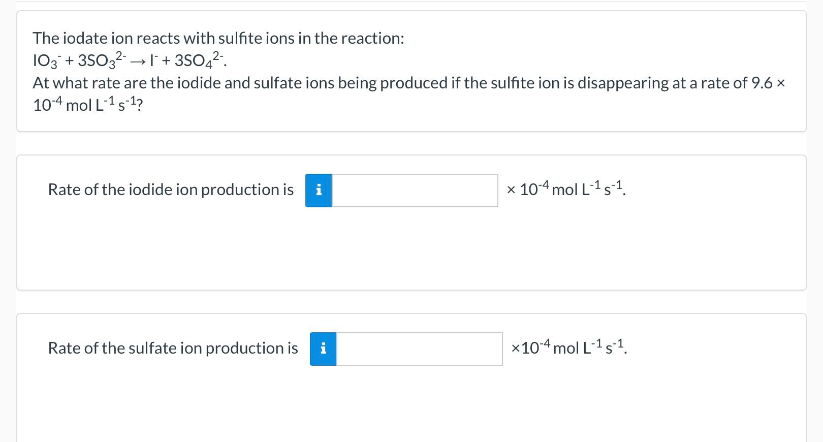 Solved The iodate ion reacts with sulfite ions in the | Chegg.com