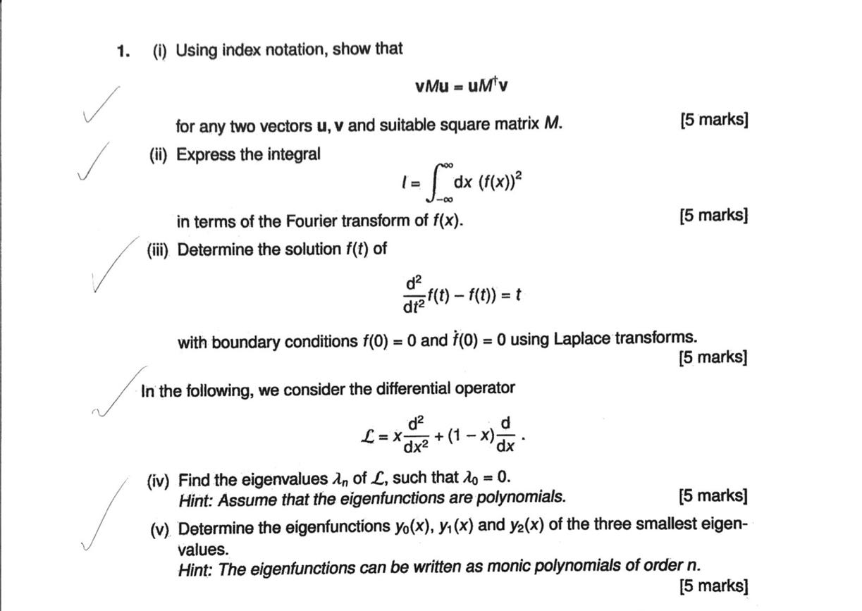 Solved 1. (i) Using index notation, show that vMu=uM†v for | Chegg.com