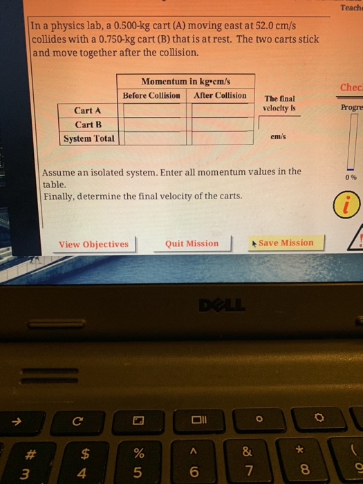 Solved Teache In a physics lab, a 0.500-kg cart (A) moving | Chegg.com