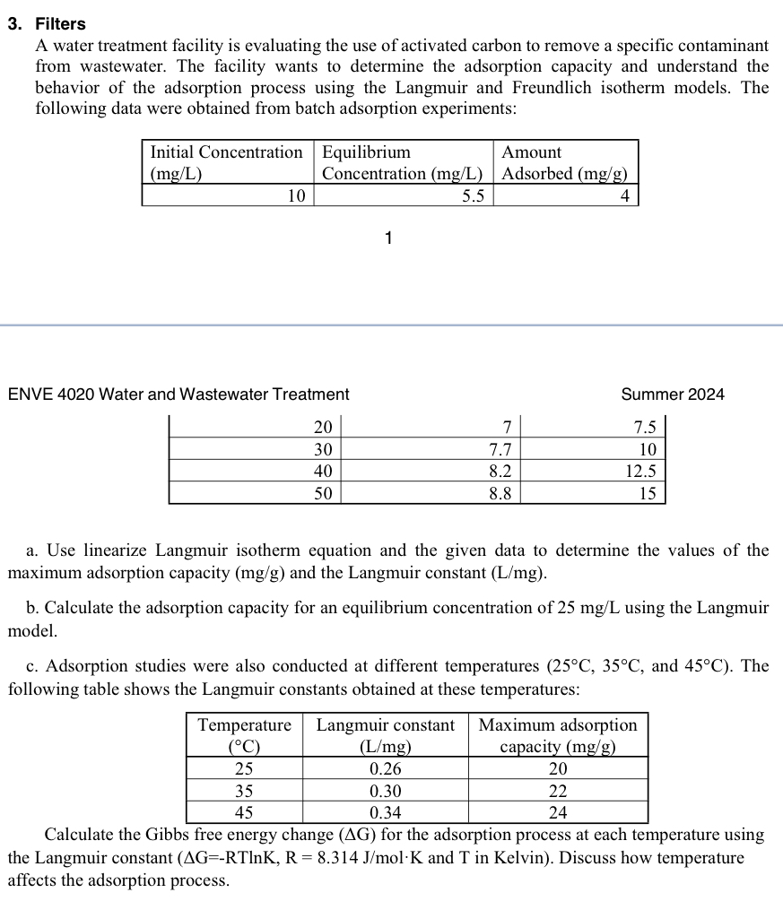 Solved A water treatment facility is evaluating the use of | Chegg.com