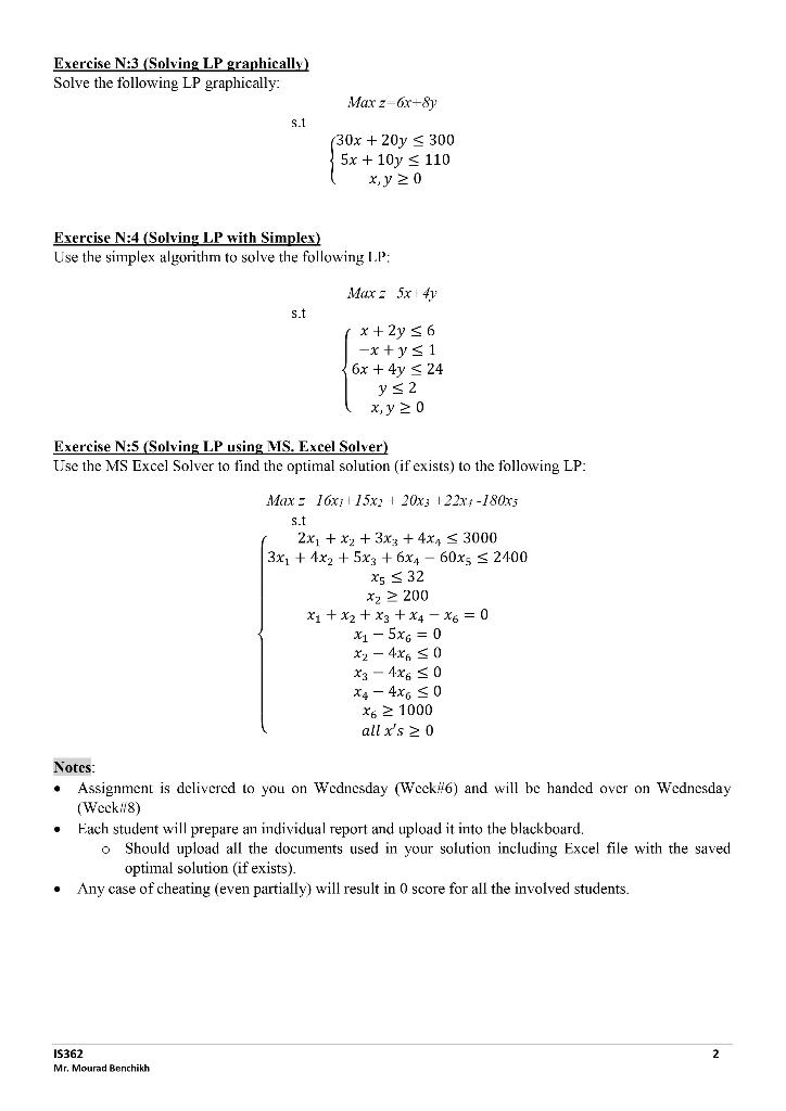 Solved Exercise N:3 (Solving LP graphically) Solve the | Chegg.com
