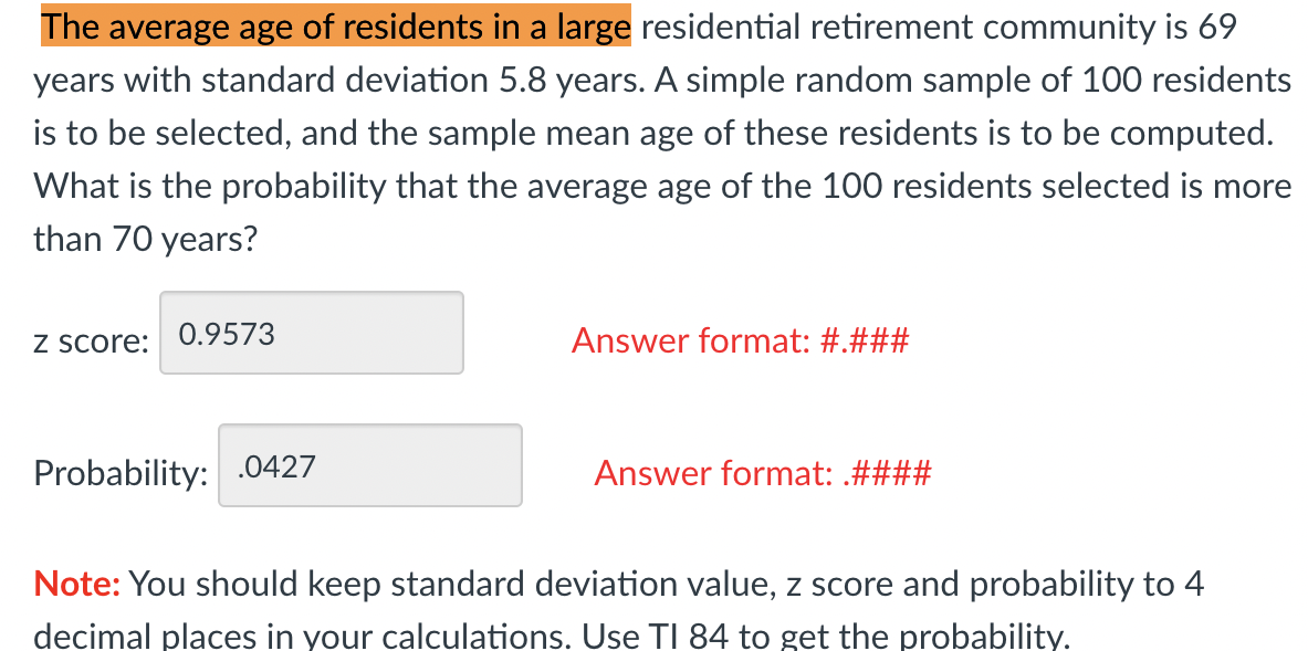 Solved The average age of residents in a large residential | Chegg.com