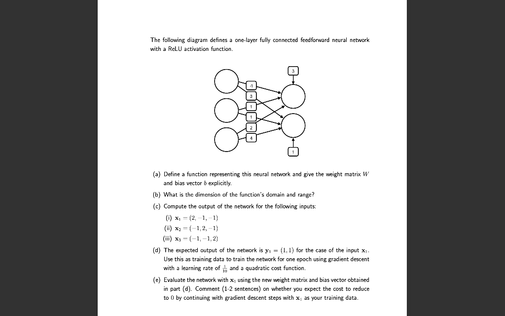 Solved The following diagram defines a one-layer fully | Chegg.com
