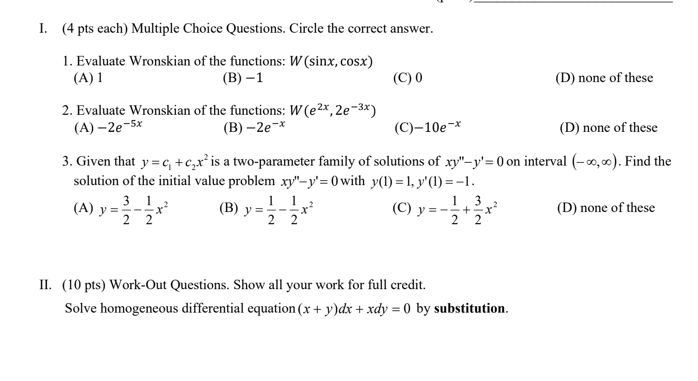 Solved Multiple Choice Questions. Circle the correct | Chegg.com