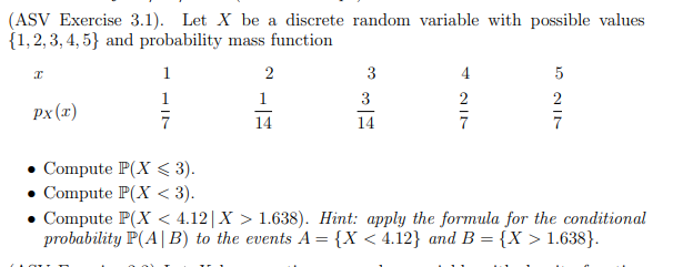Solved ASV Exercise 3.1). Let X be a discrete random | Chegg.com