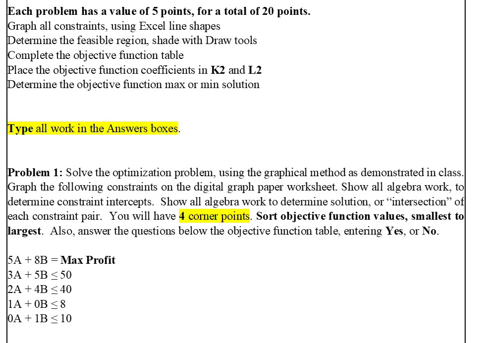 Solved Each problem has a value of 5 points, for a total of | Chegg.com
