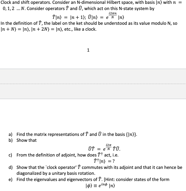 Solved Clock and shift operators. Consider an N-dimensional | Chegg.com