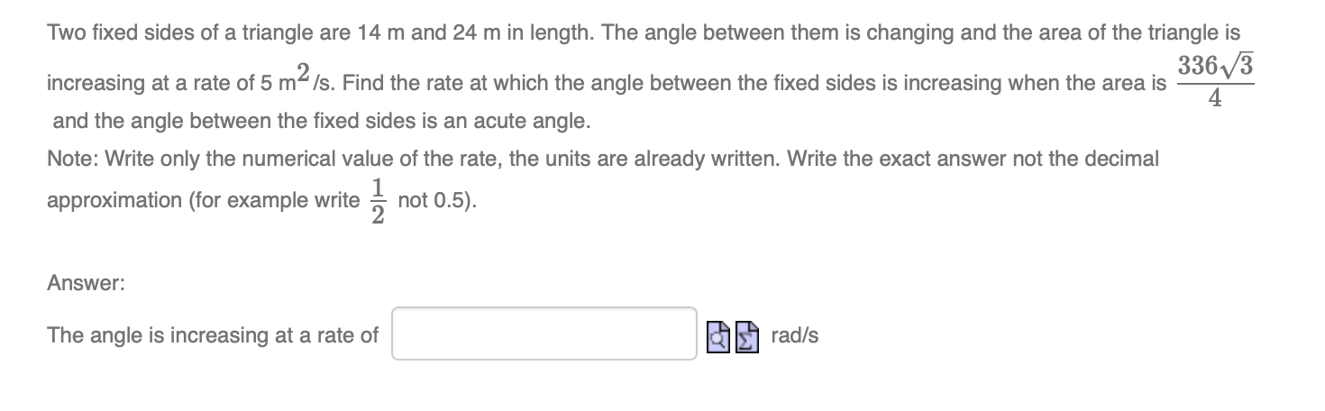 Solved Two fixed sides of a triangle are 14 m and 24 m in | Chegg.com