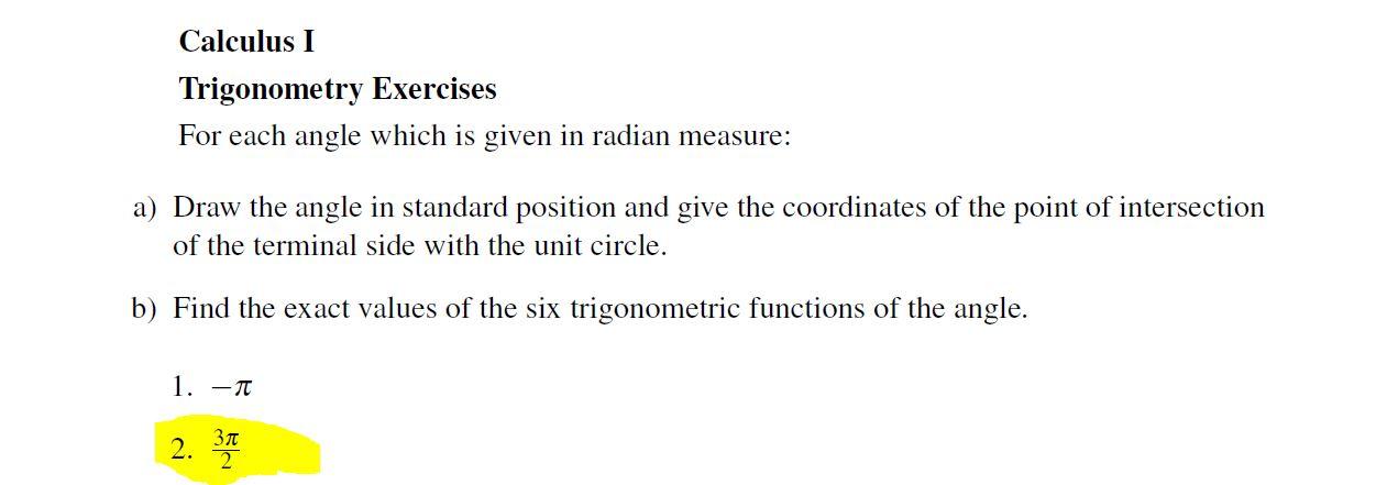 Solved Calculus I Trigonometry Exercises For each angle | Chegg.com