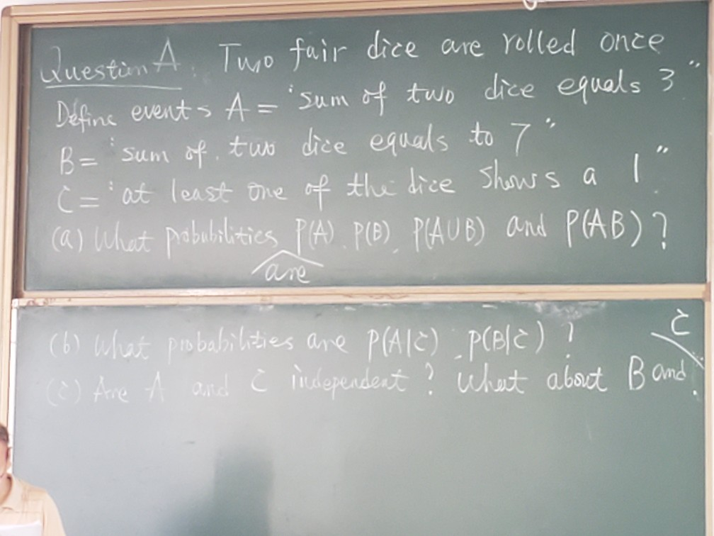 Solved Question A Two fair dice are rolled once Define | Chegg.com