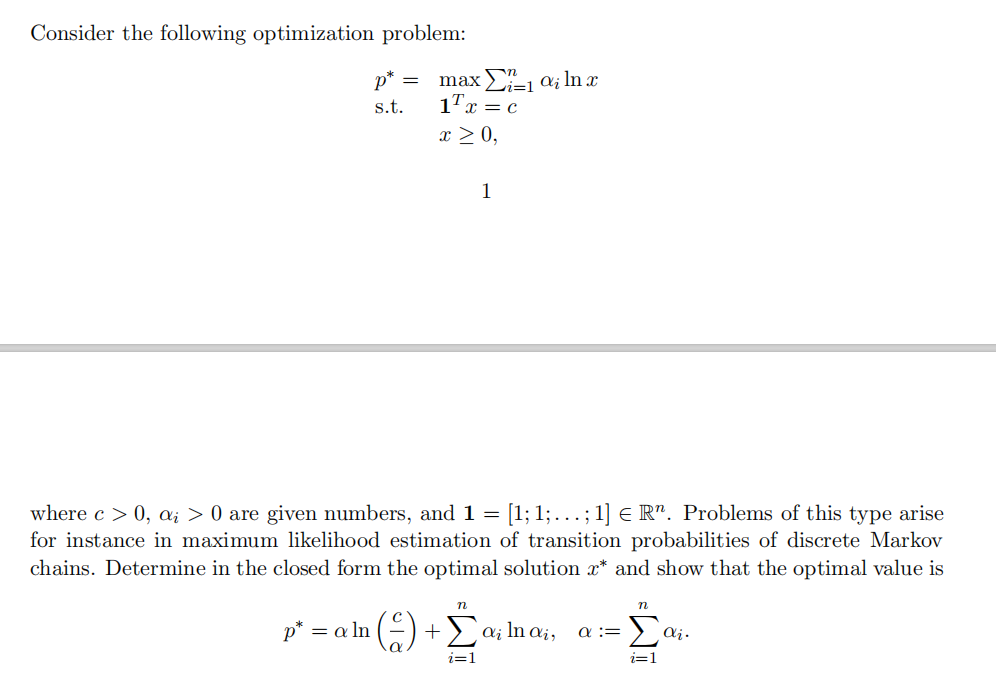 Consider the following optimization problem: max Σε | Chegg.com