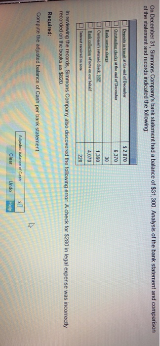 Solved On December 31, Simmons Company's bank statement had | Chegg.com