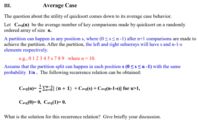 Solved III. Average Case The question about the utility of | Chegg.com