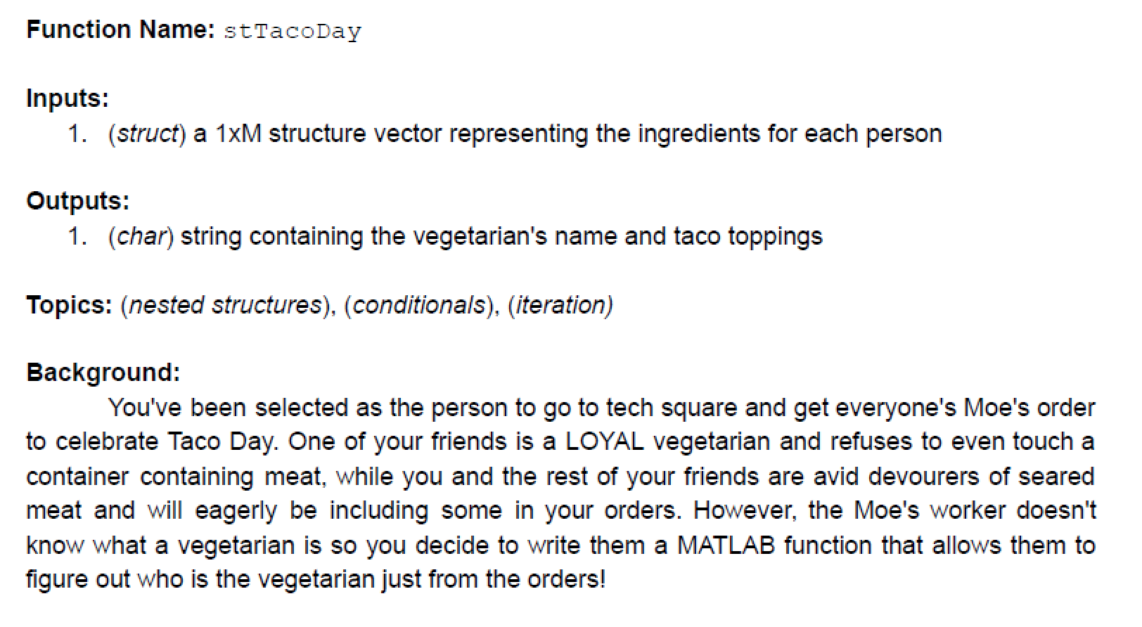 Solved Function Name Stracoday Inputs 1 Struct A 1xm 