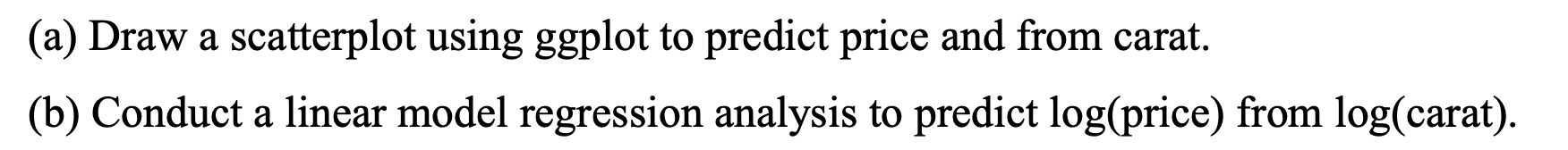 Solved Dataset name: diamonds from the ggplot2 R package | Chegg.com