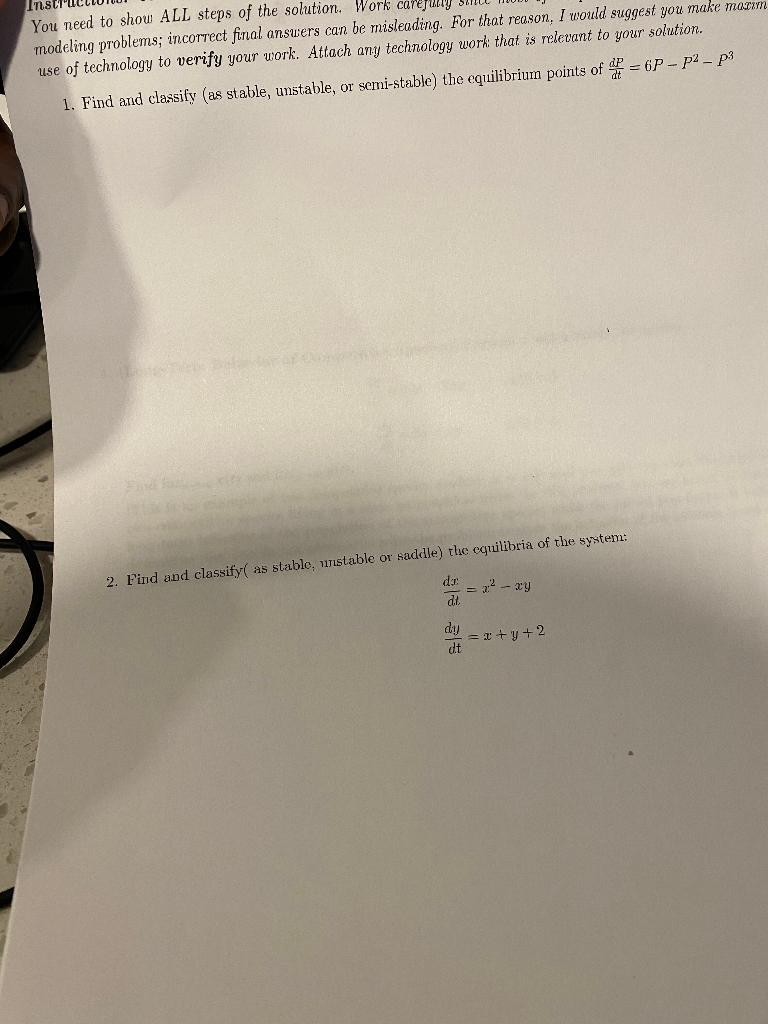 Solved Insti You need to show ALL steps of the solution. | Chegg.com