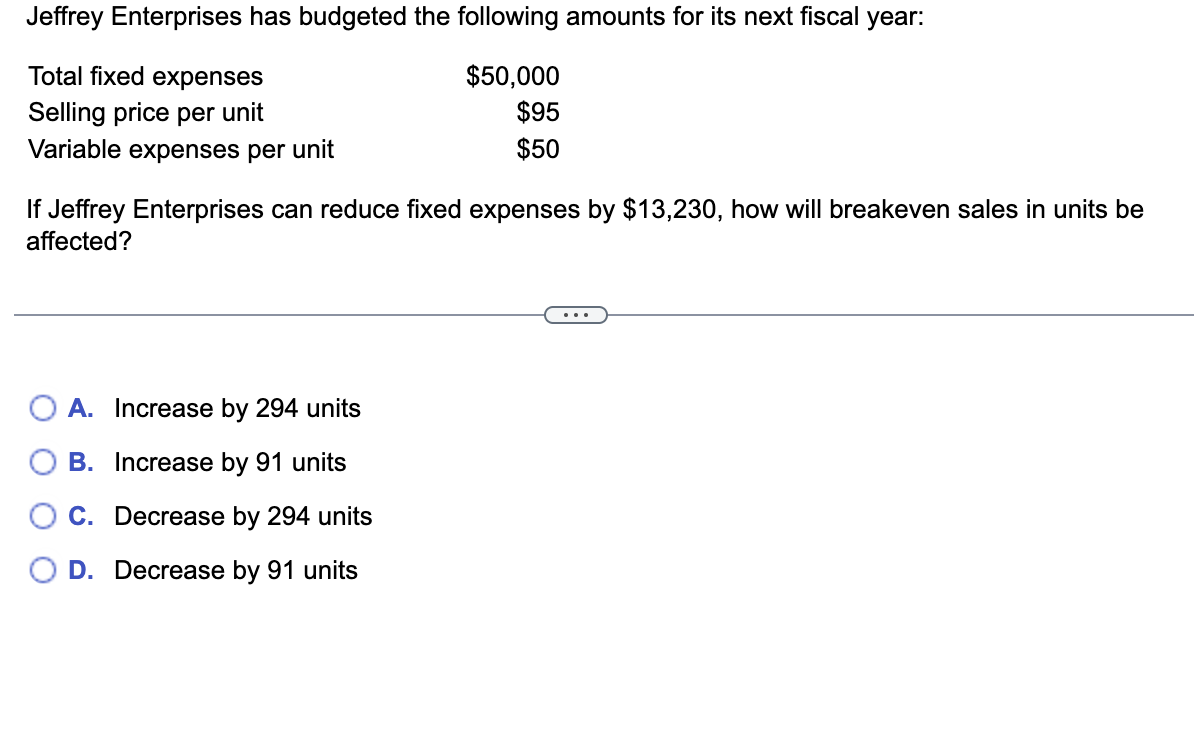 Solved Jeffrey Enterprises has budgeted the following | Chegg.com