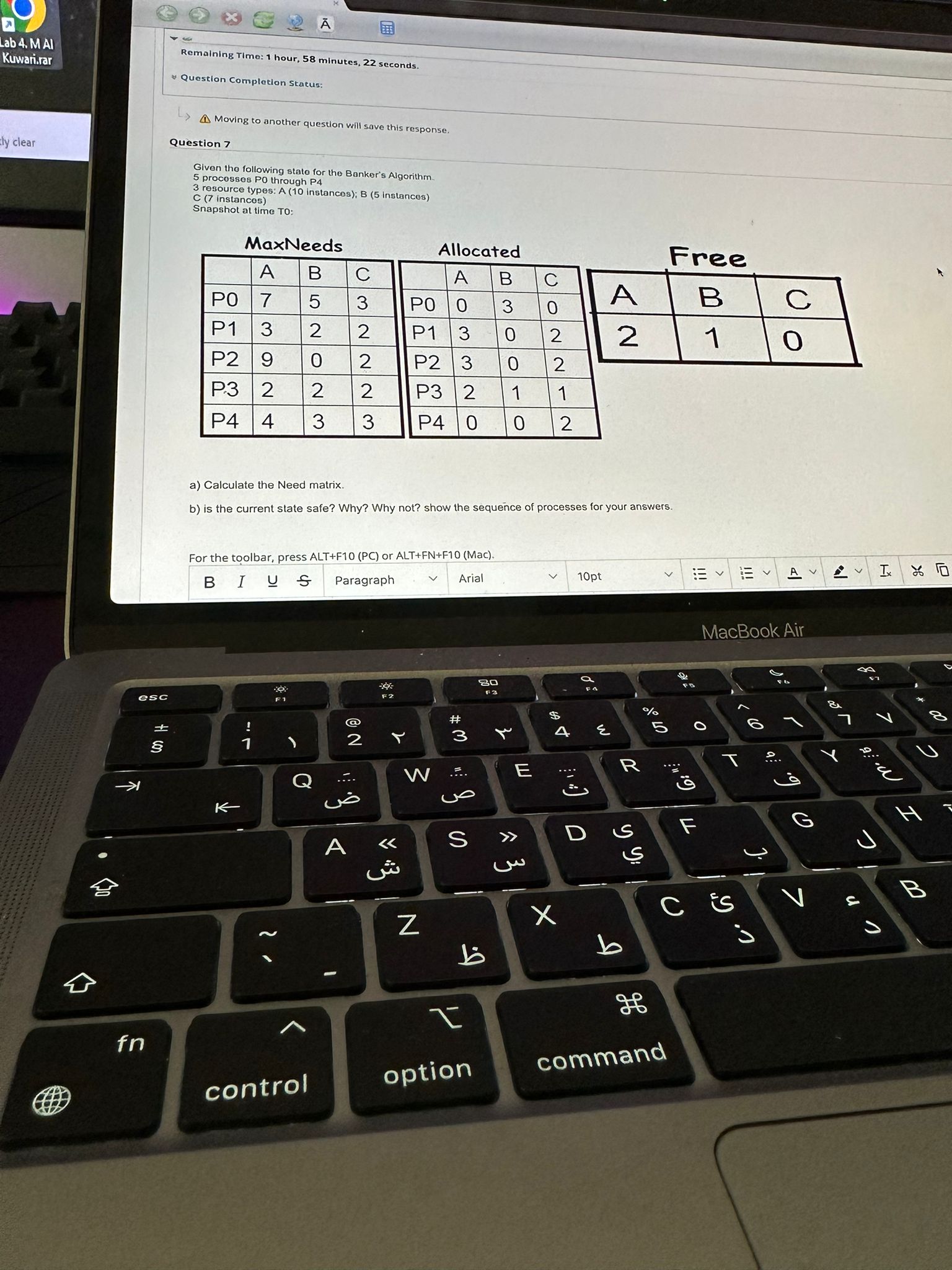 Solved Given the following stato for the Banker's Algorithm. | Chegg.com
