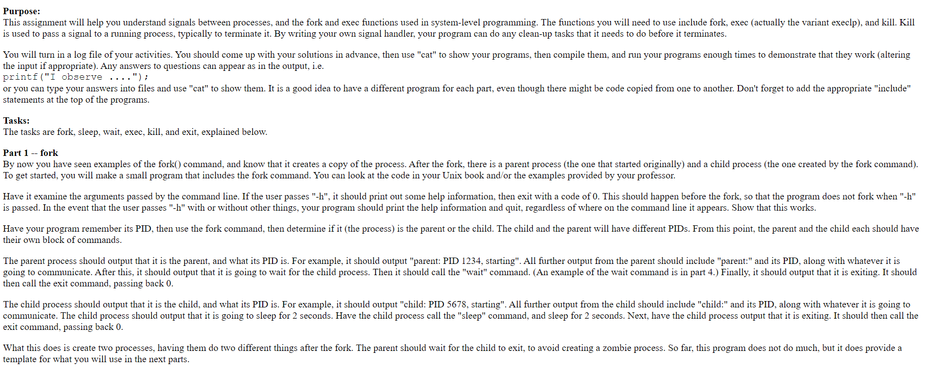 Solved Purpose: is used to pass a signal to a running | Chegg.com