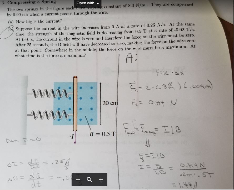 Solved 3. Compressing a Spring Open with The two springs in | Chegg.com