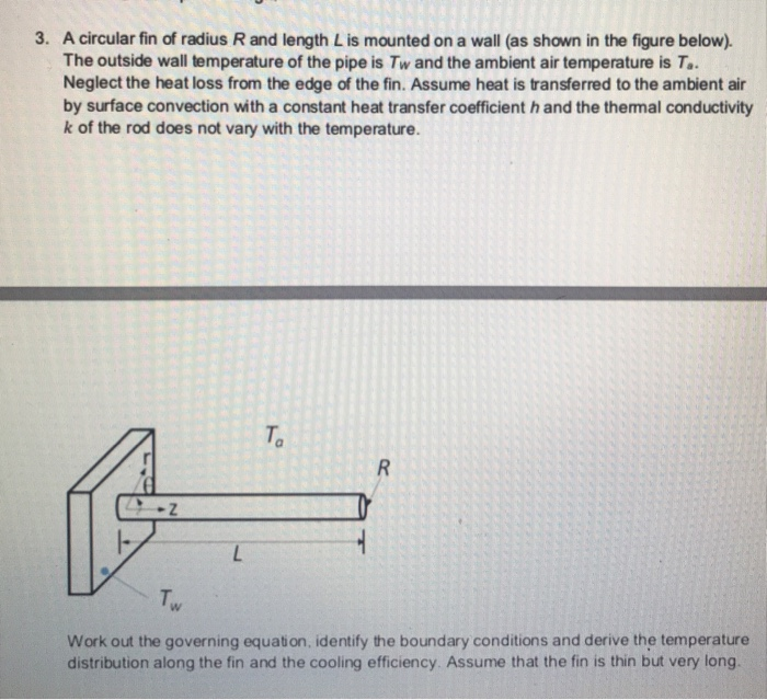 Solved 3. A circular fin of radius R and length L is mounted | Chegg.com