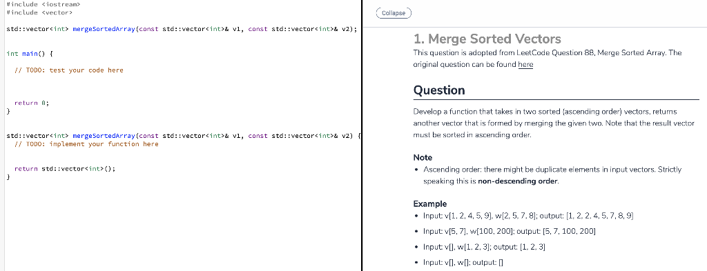 Solved #include #include mergesortedArray(const | Chegg.com