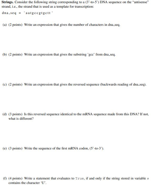 Strings. Consider the following string corresponding | Chegg.com