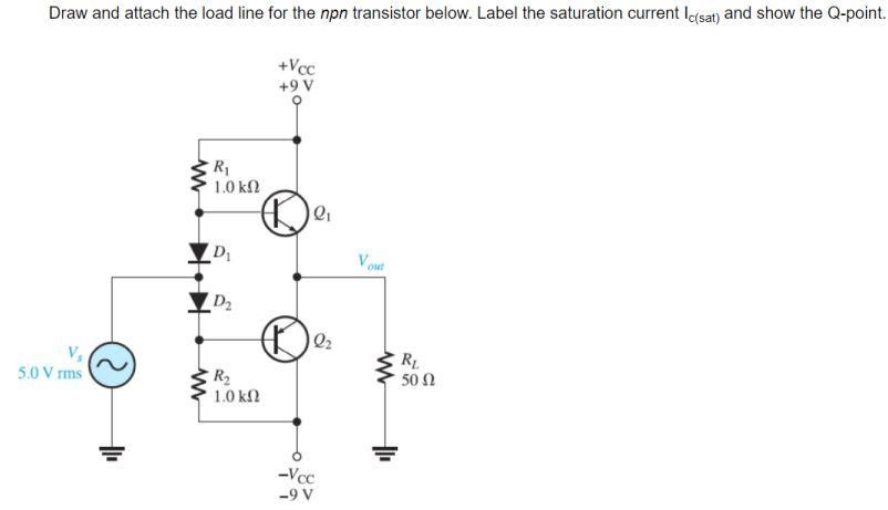 Solved Draw and attach the load line for the npn transistor | Chegg.com