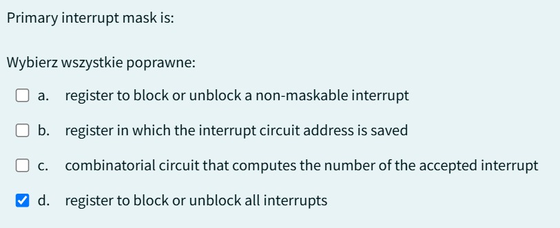 Primary interrupt mask is:Wybierz wszystkie | Chegg.com