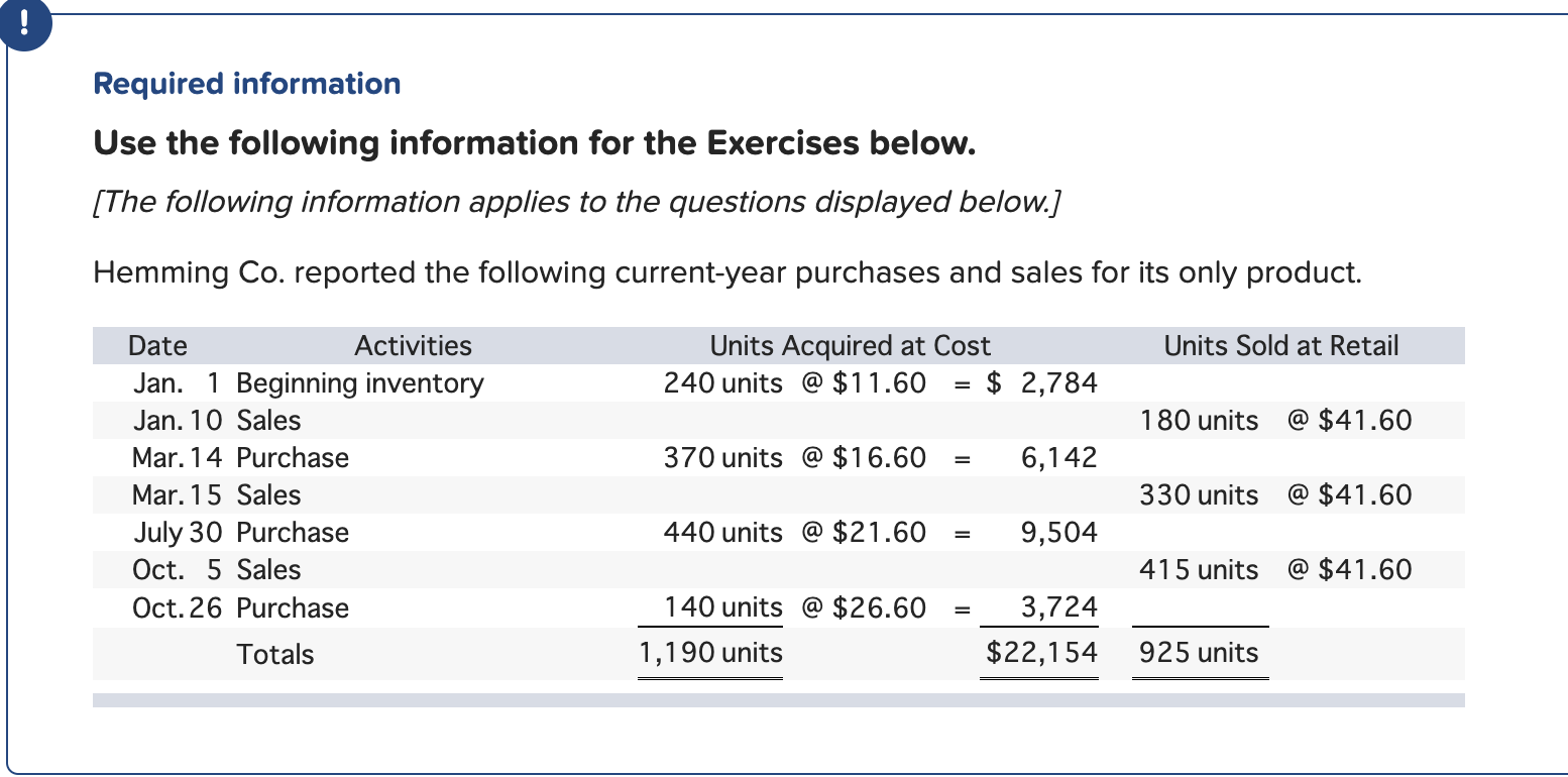 Solved Exercise 6-7 Perpetual: Inventory costing | Chegg.com