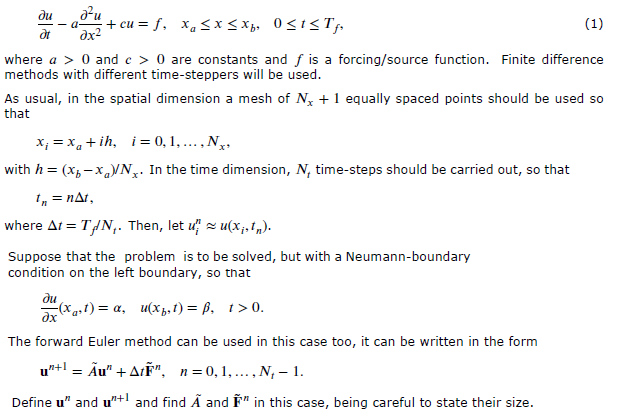 Solved ди alu + cu = f, x, sx sxh, 0 SisTf, (1) ot дх2 where | Chegg.com