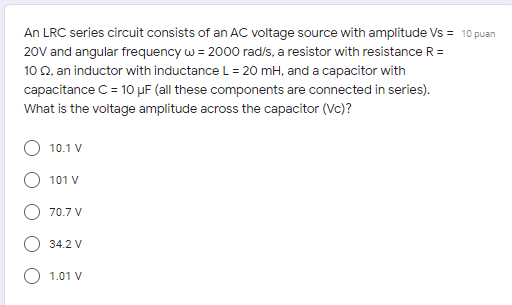 Solved An LRC series circuit consists of an AC voltage | Chegg.com