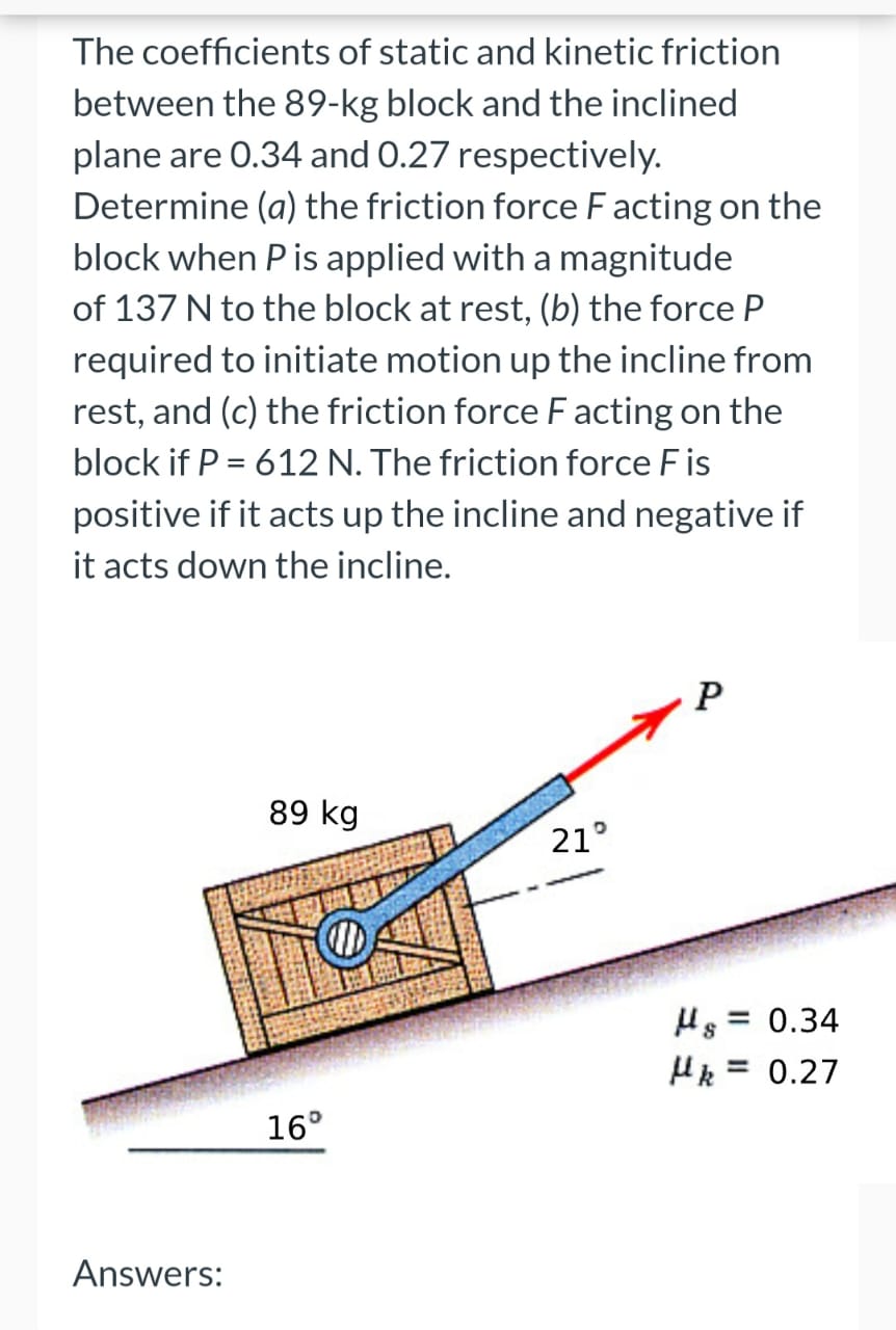 Solved The Coefficients Of Static And Kinetic