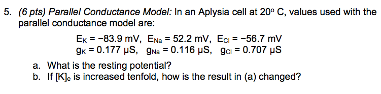 Solved 5. (6 pts) Parallel Conductance Model: In an Aplysia | Chegg.com