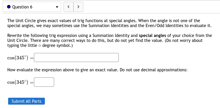 The Unit Circle gives exact values of trig functions | Chegg.com