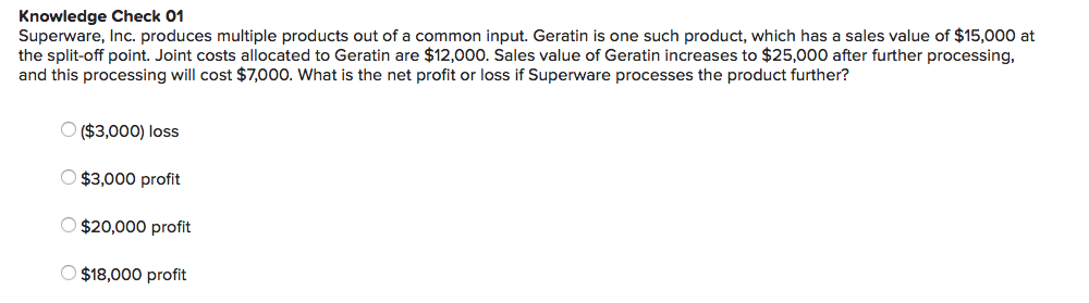 Solved Knowledge Check 01 Product AProduct B selling price | Chegg.com