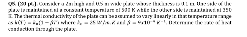 Solved Q5. (20 pt.). Consider a 2 m high and 0.5 m wide | Chegg.com