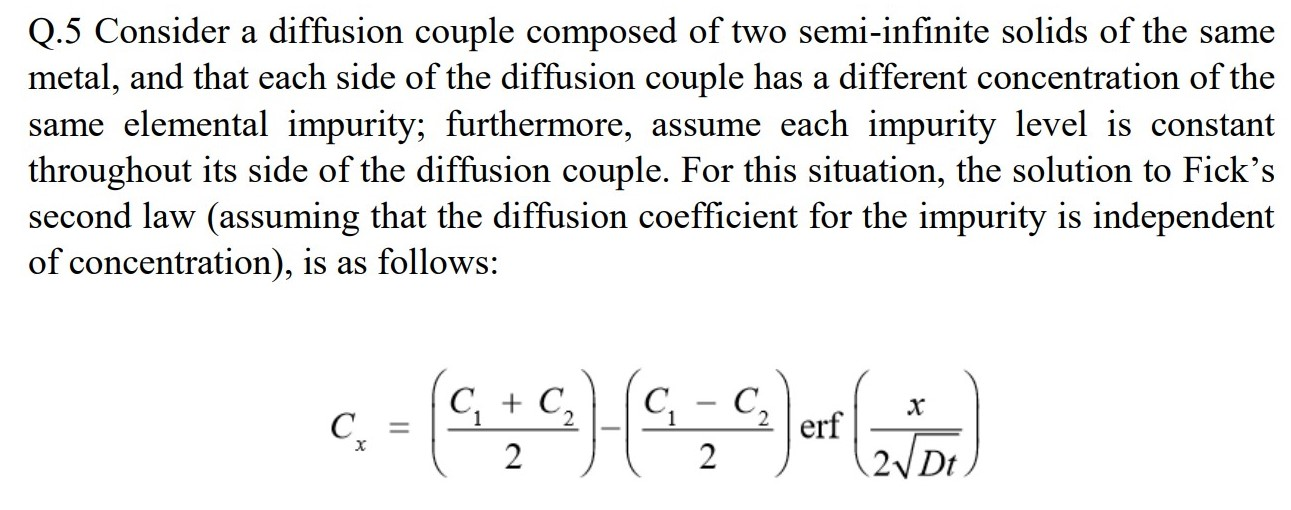 Solved Q.5 Consider a diffusion couple composed of two | Chegg.com