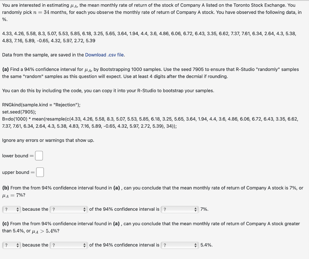 Solved randomly pick n=34 months, for each you observe the | Chegg.com